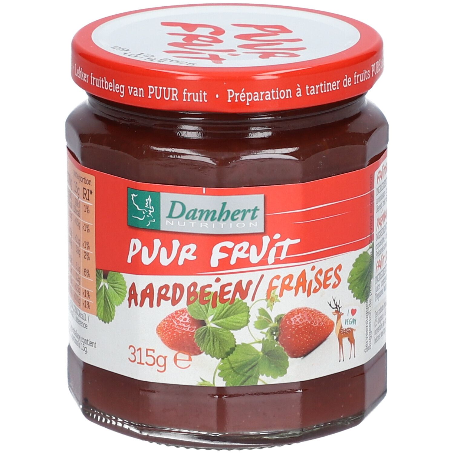Damhert Puur Fruit Confiture aux fraises 315 g - Redcare