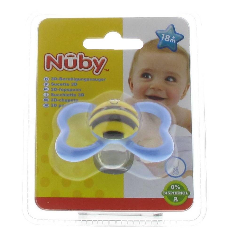 Nuby 3D Pacifier Paci-Pals Oval Light Blue Bee +18m 1 pz - Redcare