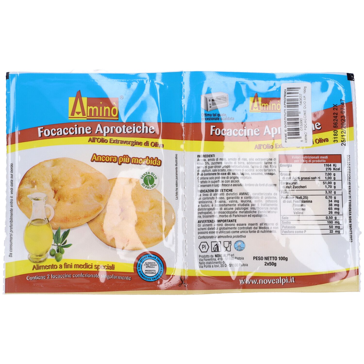 Amino Focaccine Aprot Olio Evo 2x50 g - Redcare