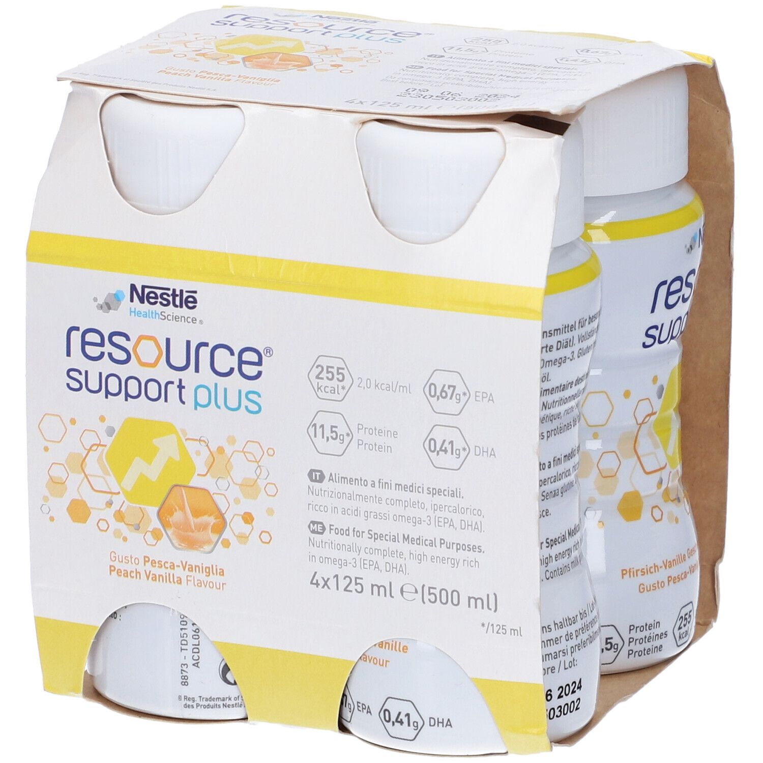 Resource Support Plus Pesca/Vaniglia 4 Bottiglie 125 Ml 4x125 ml - Redcare