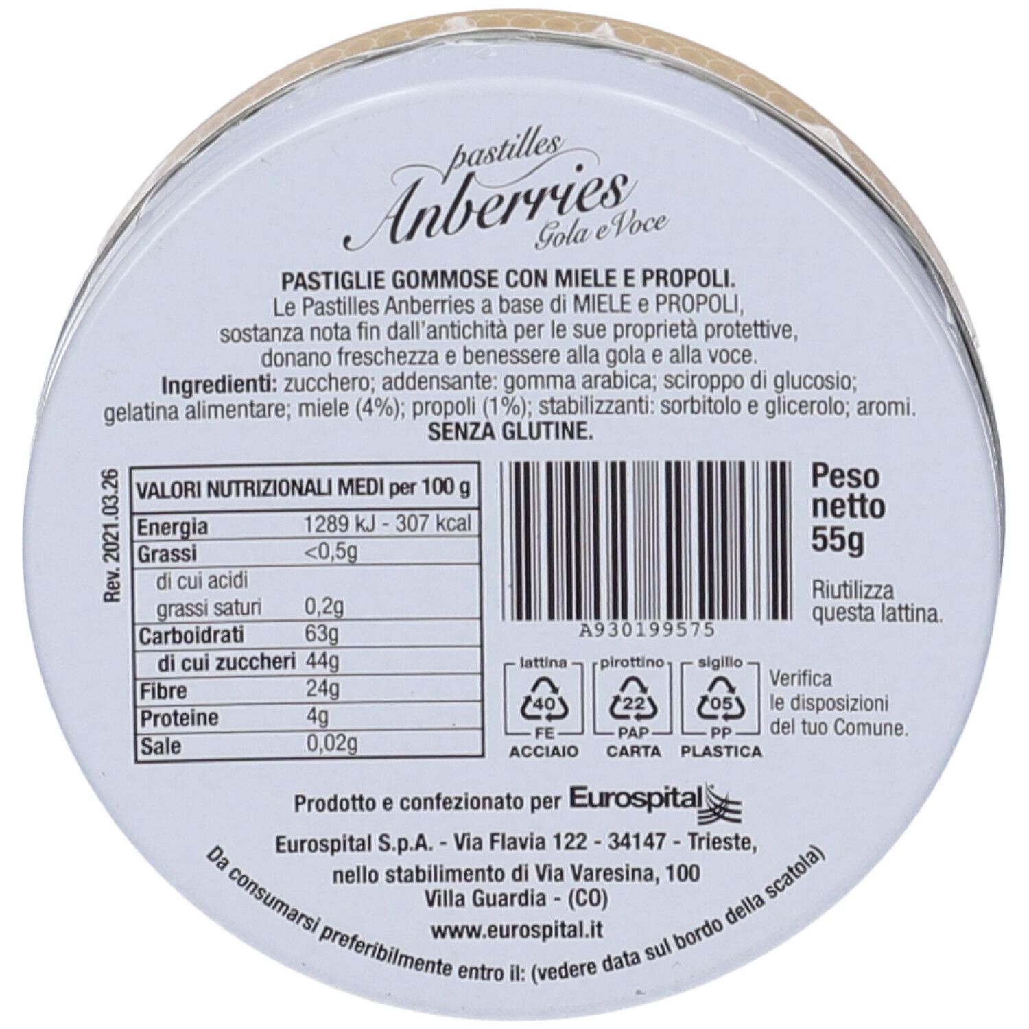 Pastilles Anberries Miele & Propoli 55 g - Redcare