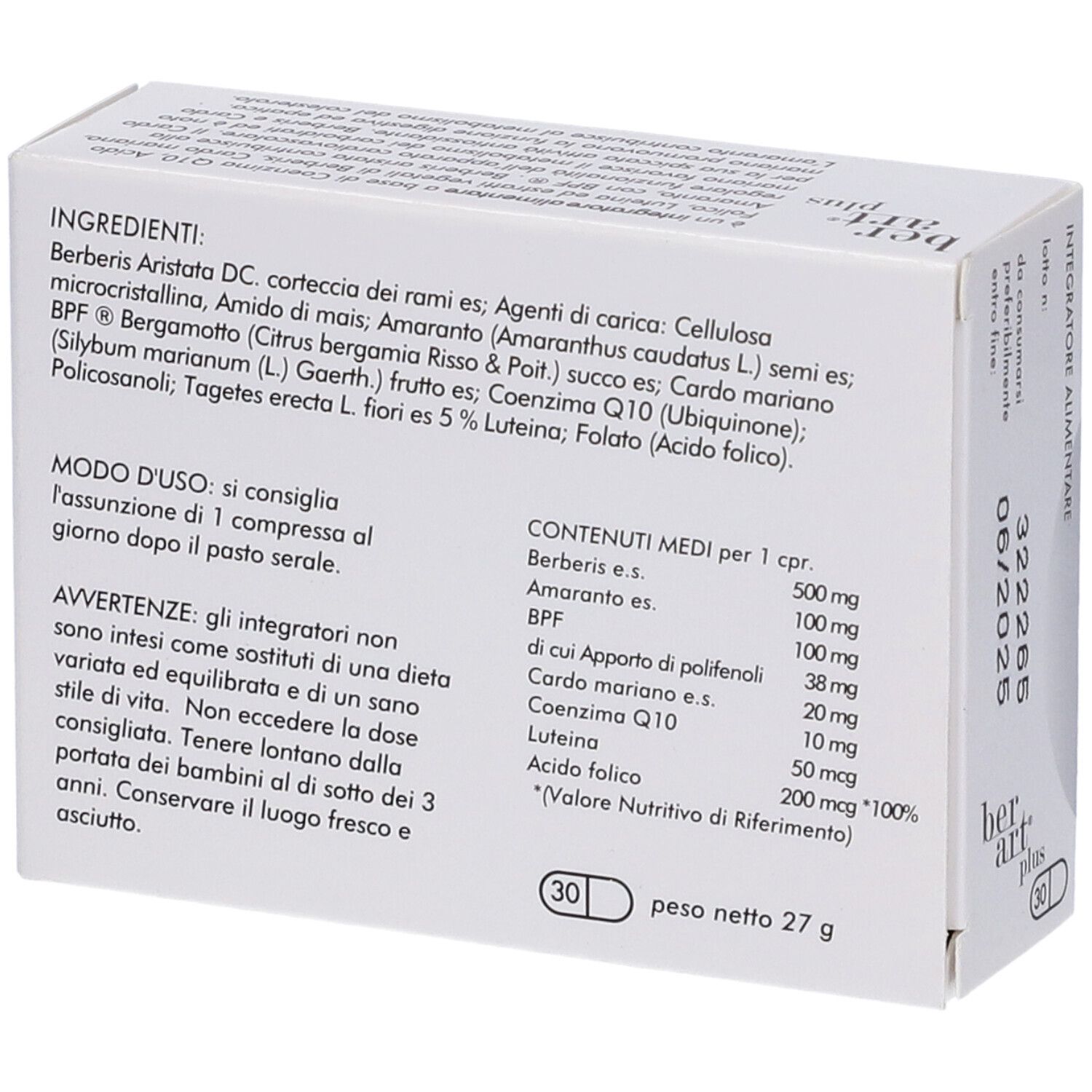 Berart Plus 30 Compresse 27 g - Redcare