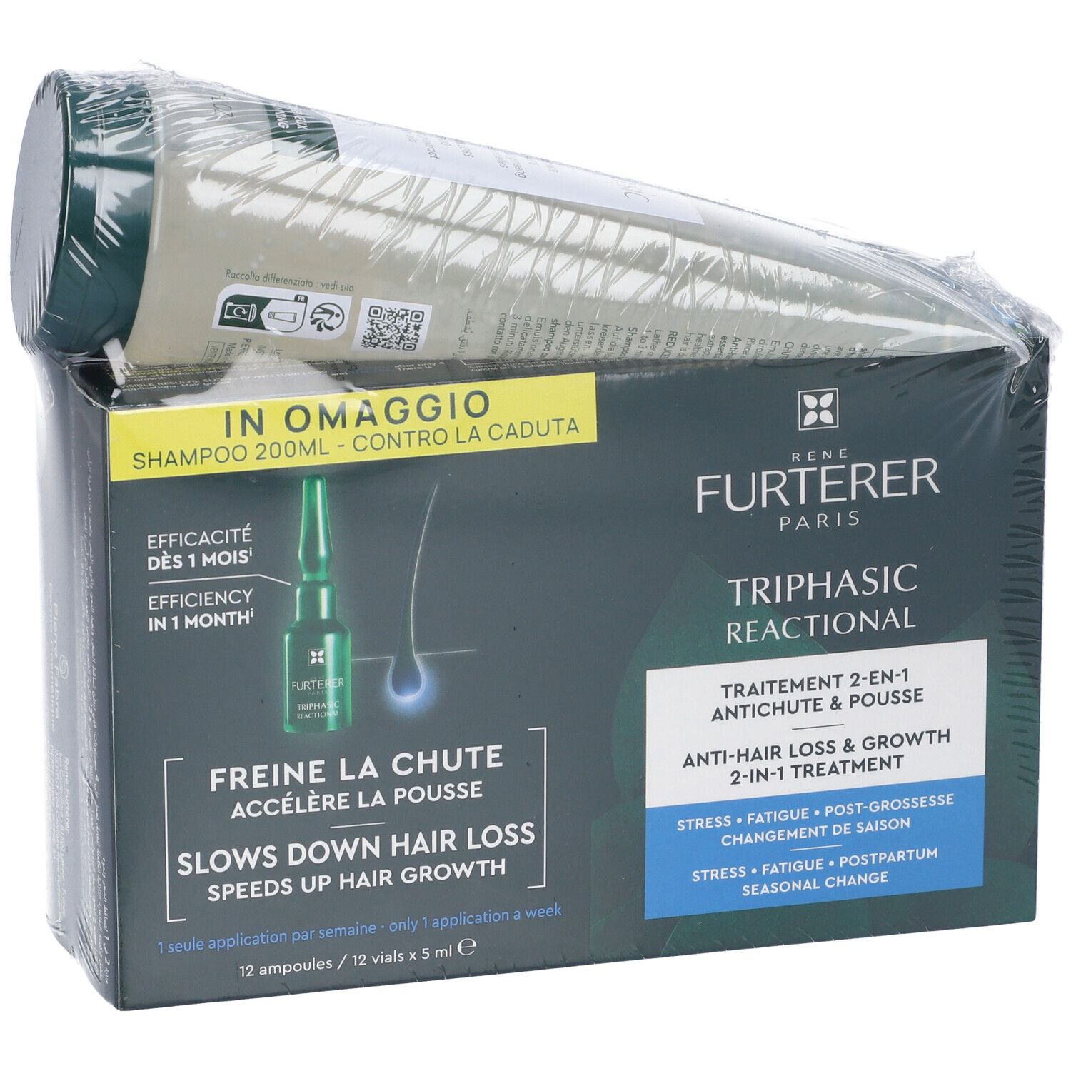 Rene Furterer Paris Triphasic Reactional Ampolle + Shampoo Anticaduta Omaggio - Redcare