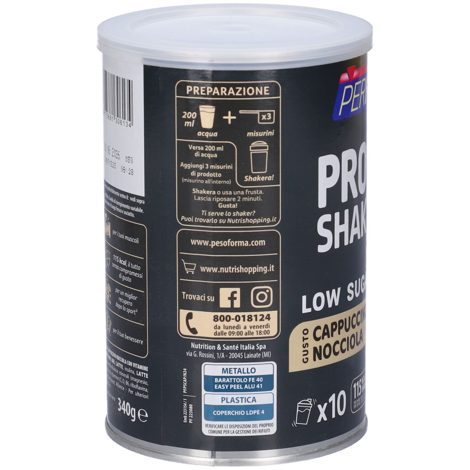 Performa Protein Shake Low Sugar Cappuccino Nocciola 340 g - Redcare