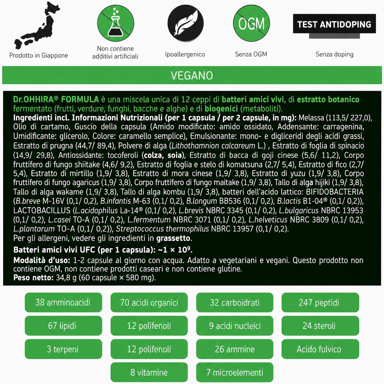Dr. OHHIRA Probiotici con 12 Ceppi, Fermentazione di 3 Anni 60 pz - Redcare