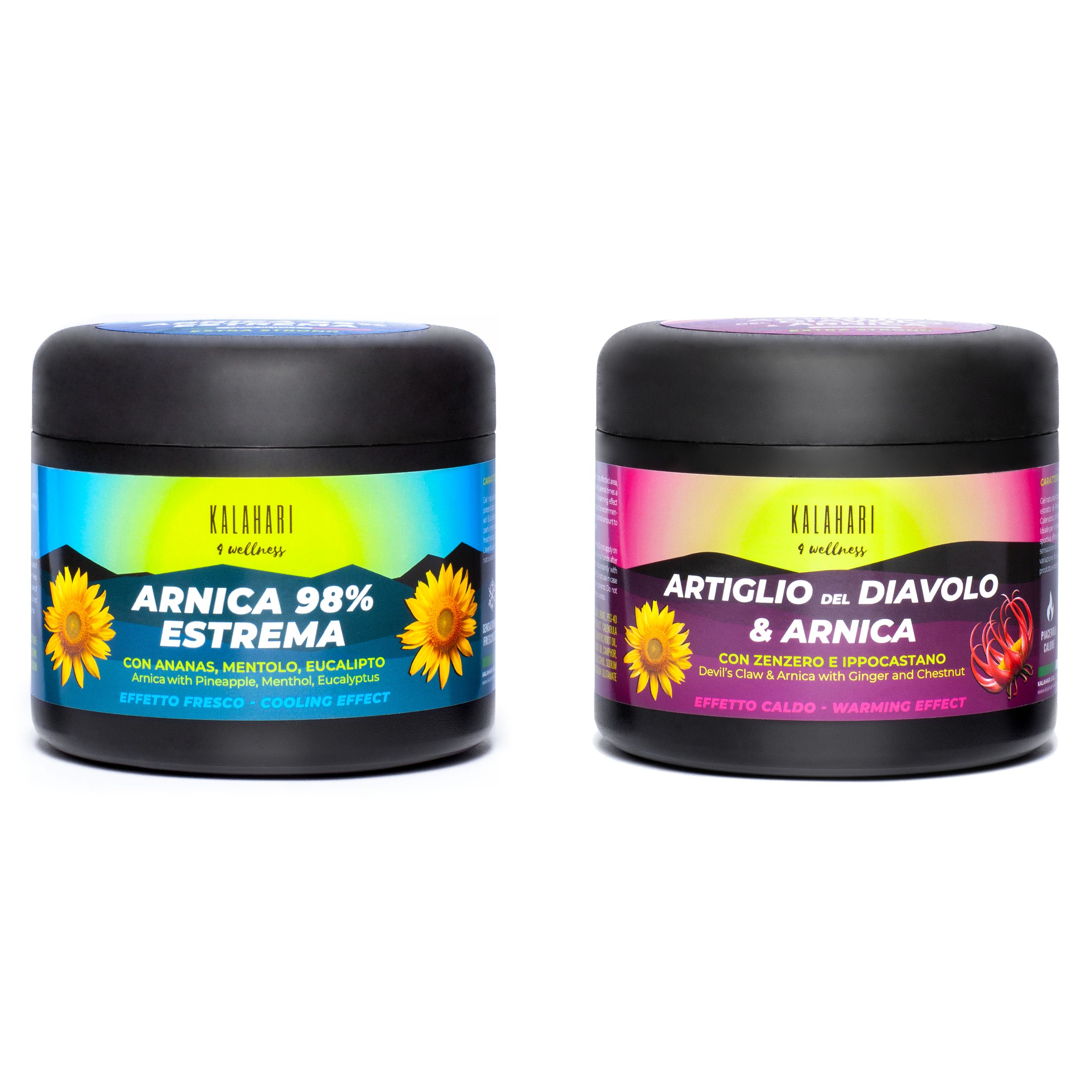KALAHARI Kit Freddo + Caldo, Arnica Gel 98% + Artiglio del Diavolo, Pre ...