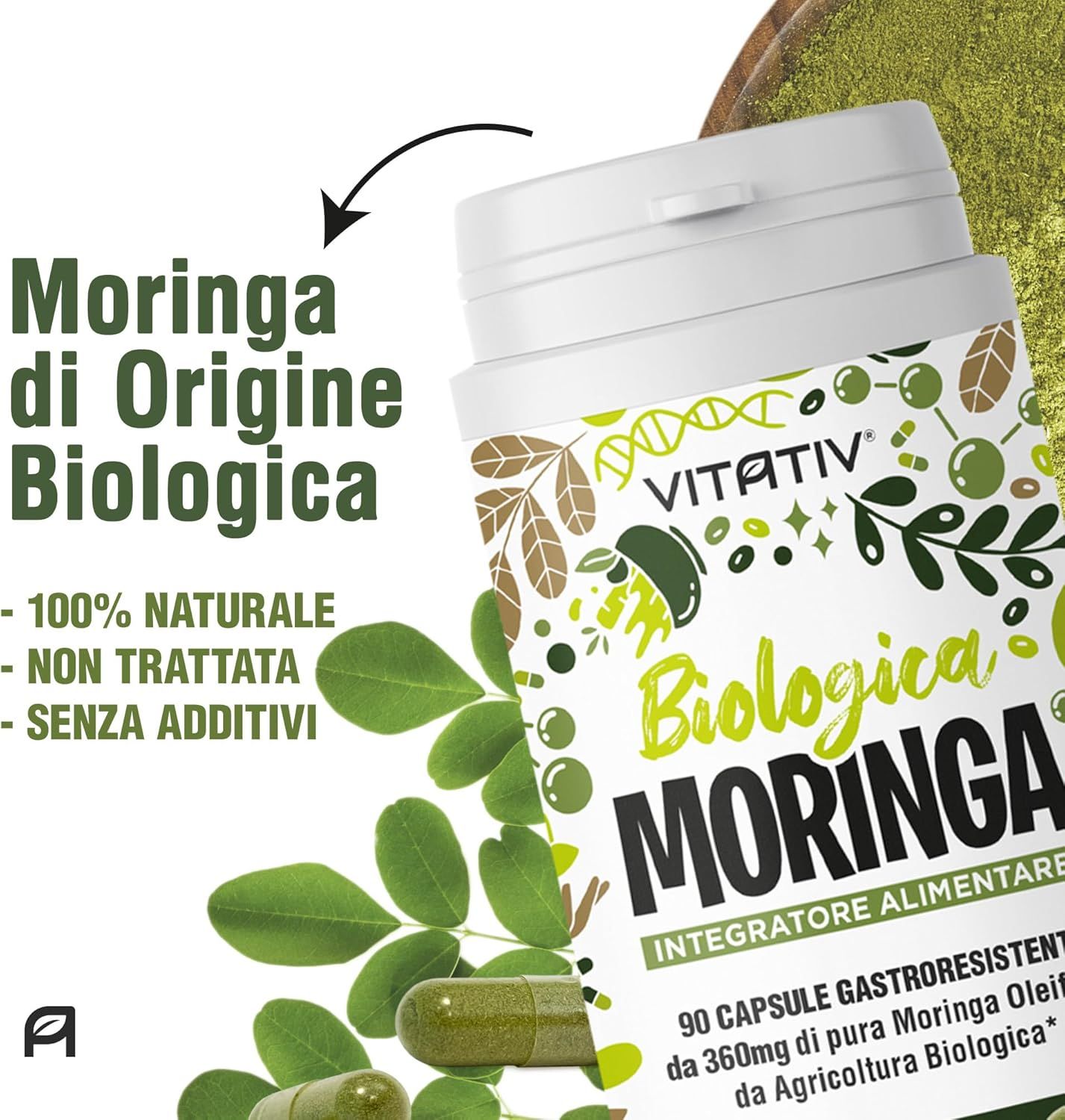 VITATIV® Moringa Oleifera Biologica BIO - 90 Capsule Vegetali da 360 mg ...